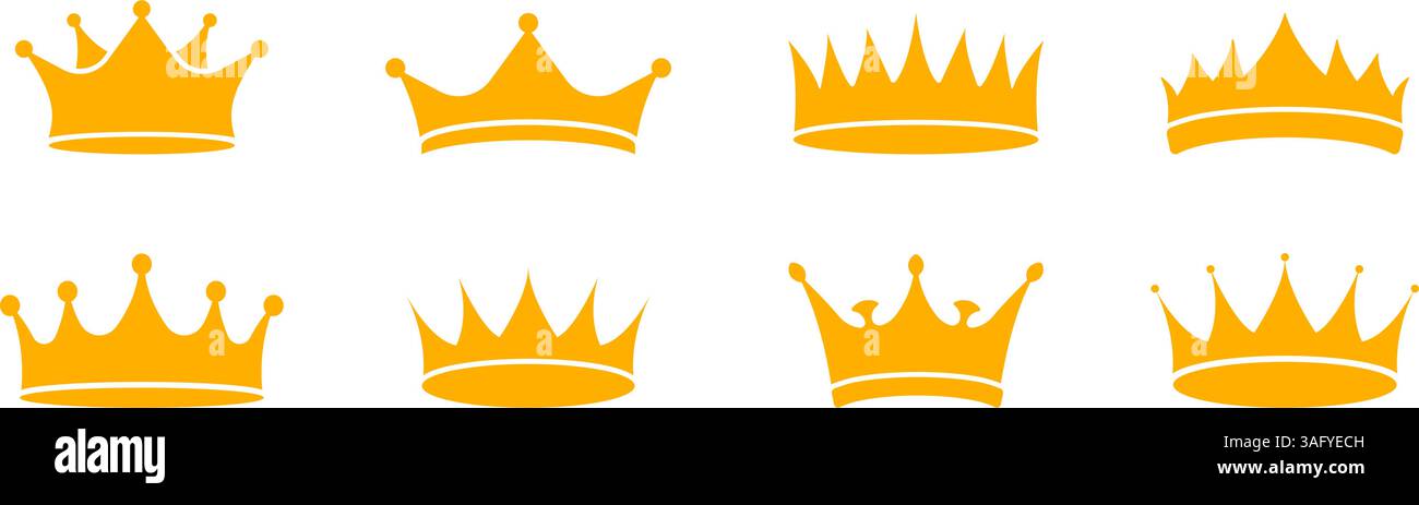Golden Crown Solid Icon Set. Luxurious Royal Crowns Representing ...