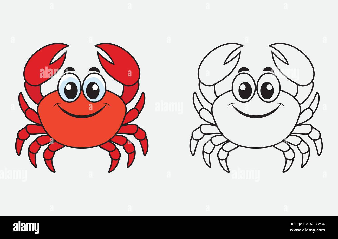 Colorful cartoon crab vector art Illustration Isolated on white ...
