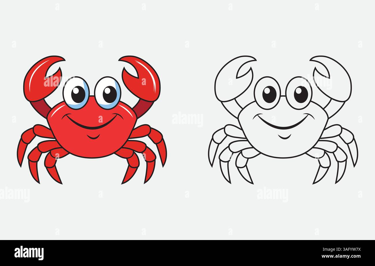Colorful cartoon crab vector art Illustration Isolated on white ...