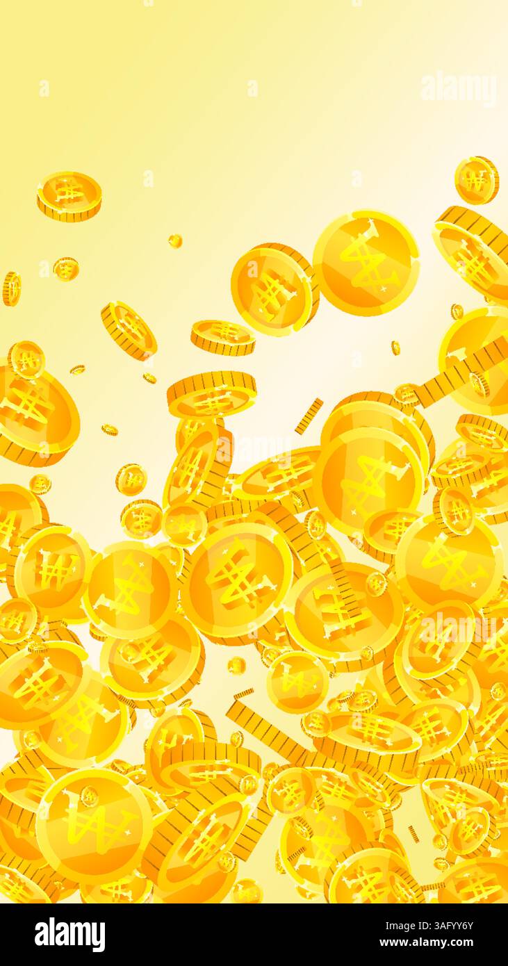 Korean won coins falling. Scattered gold WON coins. Korea money. Great ...