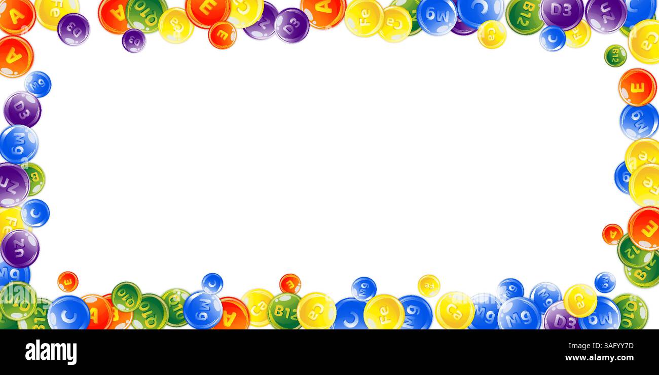 Vitamins and minerals complex. Multivitamins supplement round colorfull ...