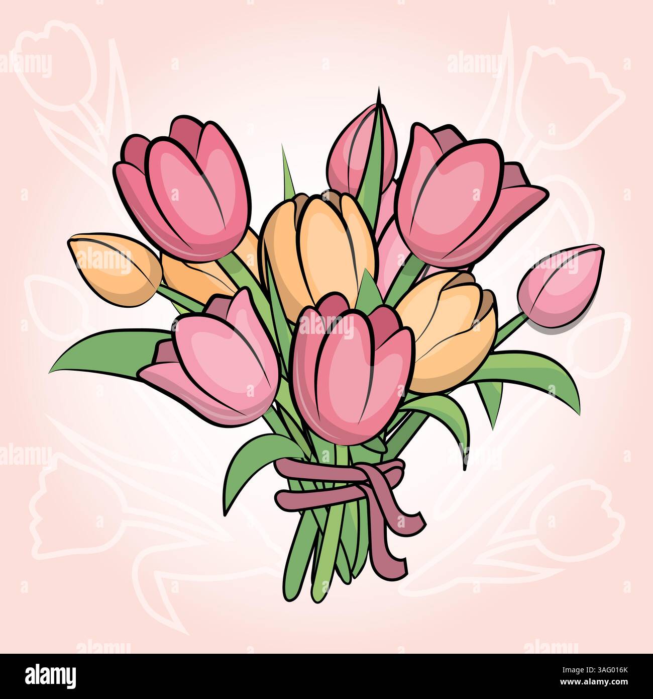 Cute cartoon bouquet of tulips. Spring vector illustration of flowers ...