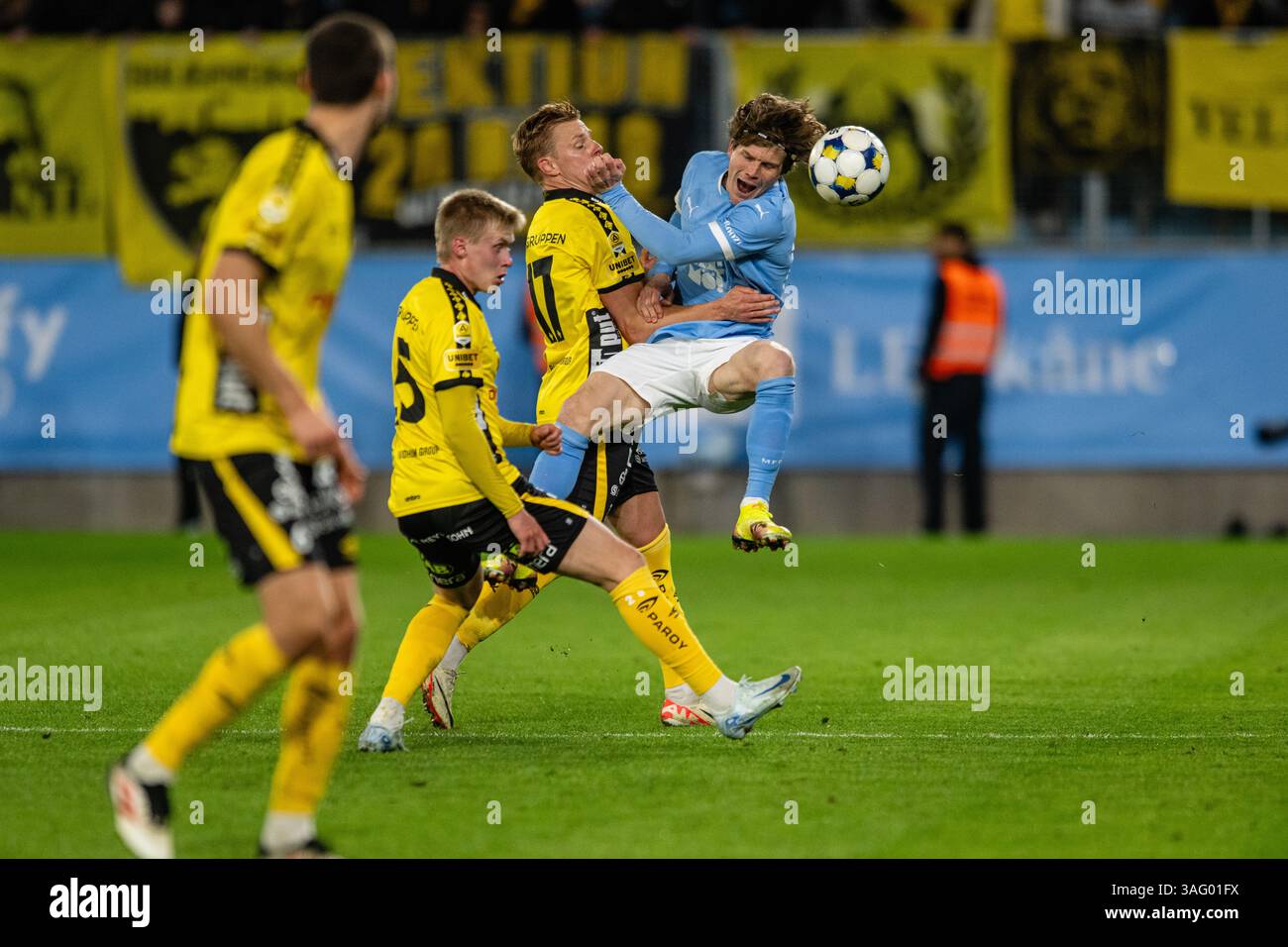 Malmoe, Sweden. 07th Apr, 2025. Oliver Berg (16) of Malmoe FF and Per ...