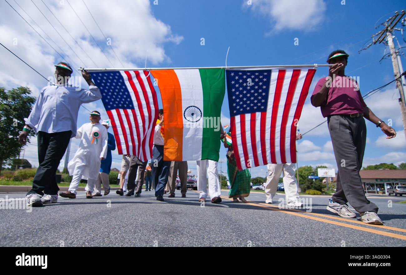 Aug. 18, 2012 - Hockessin, Delaware, U.S. - American and indian flag ...