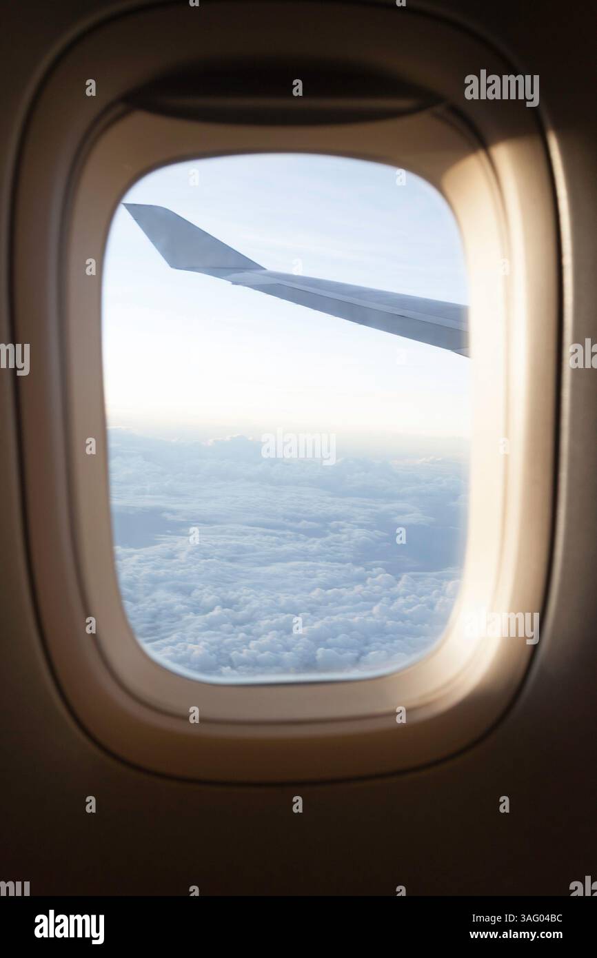 Aerial view from a plane window with wing Stock Photo - Alamy
