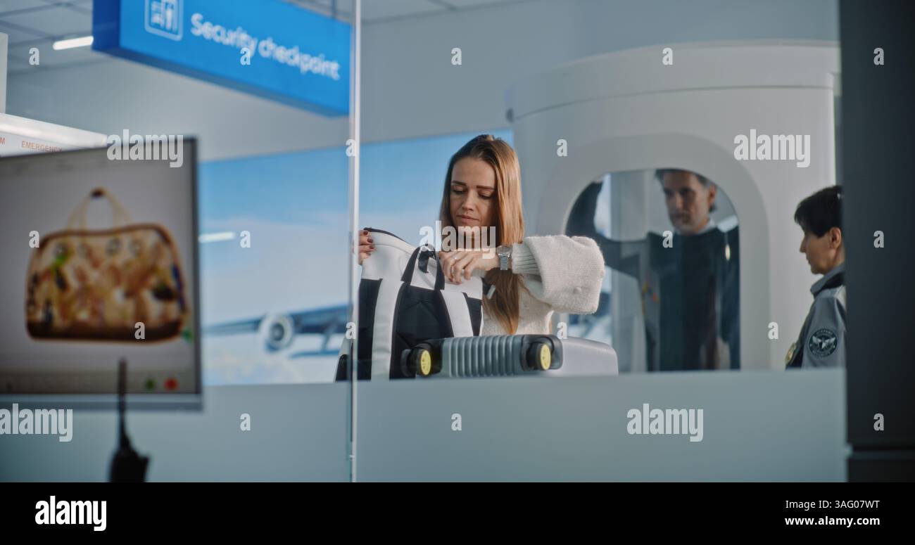 Airport Security Checkpoint: Woman During Screening Procedure with ...