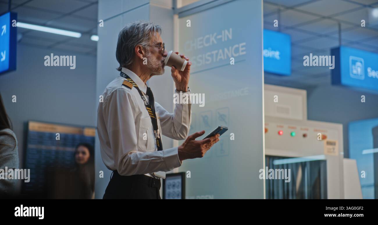 Female Traveler Taking Selfie with Pilot on Smartphone in Crowded ...