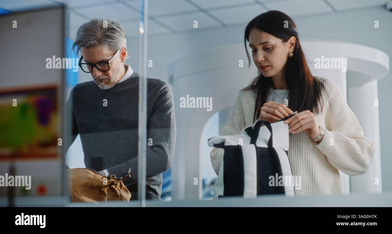Airport Terminal Checkpoint: Modern Software with X-ray Images of Metal ...