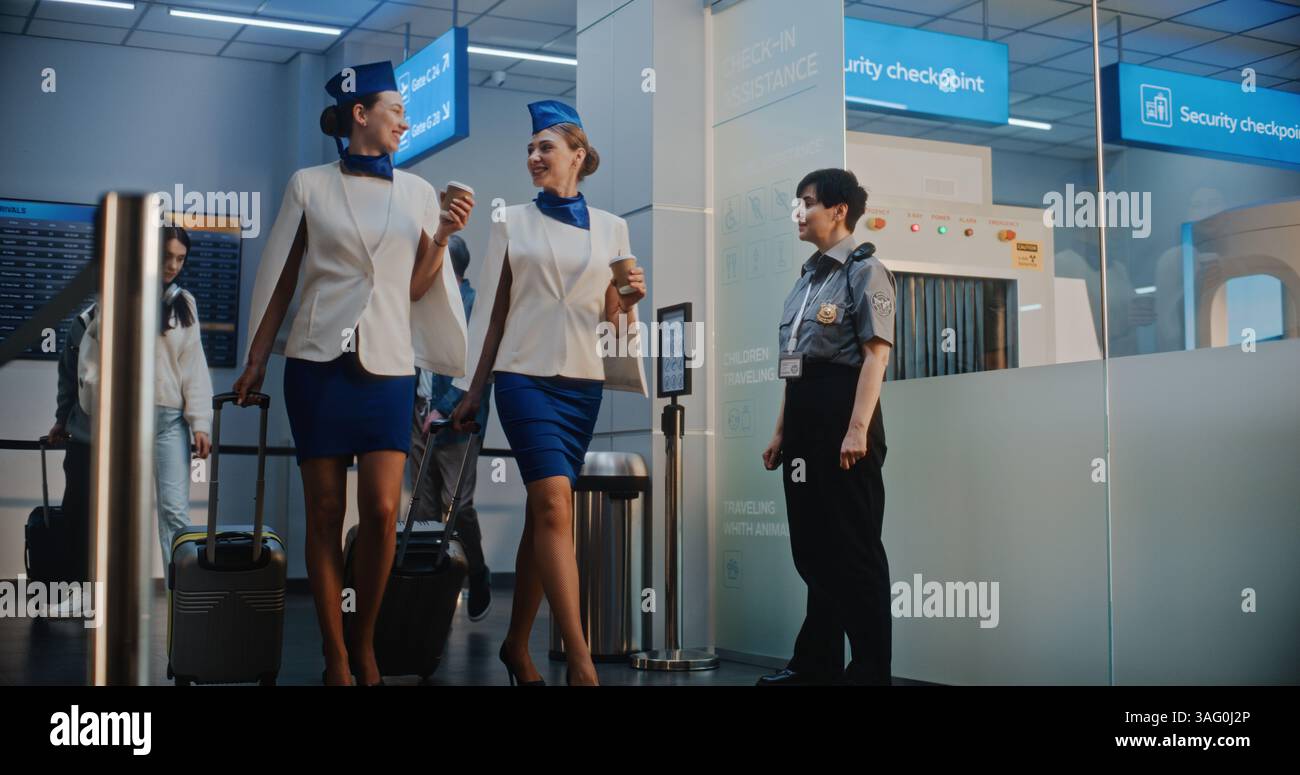 Flight Crew in Crowded International Airport Terminal: Airline Captain ...