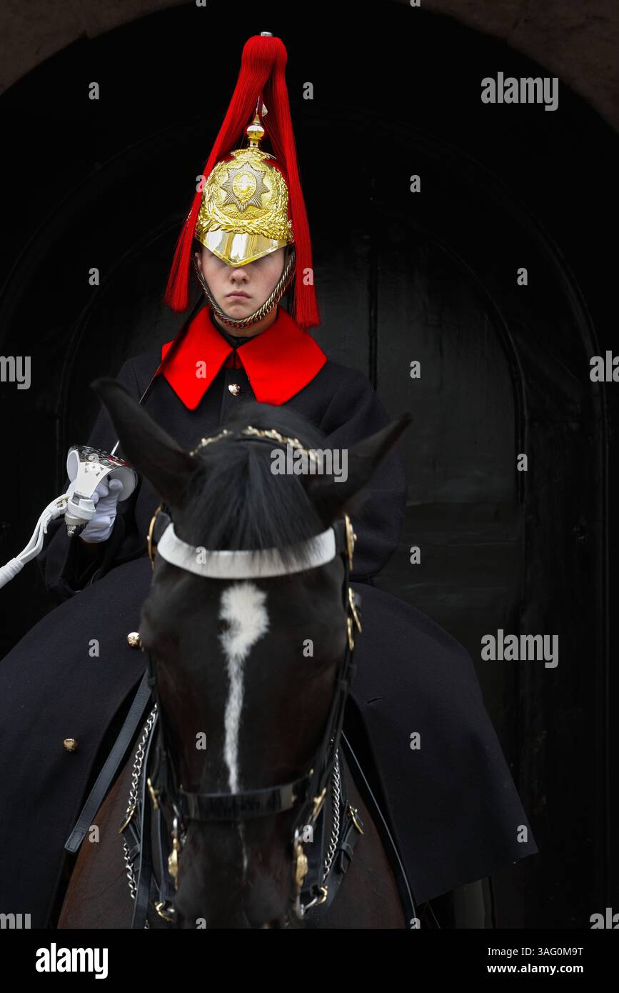 Mounted soldier of the household cavalry on duty at Horse Guards Parade ...