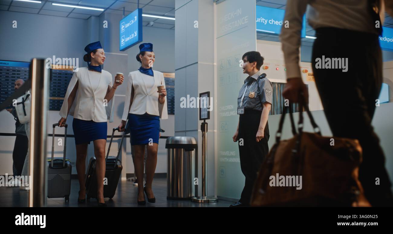 Flight Crew in Crowded International Airport Terminal: Airline Captain ...