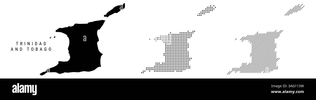 Trinidad And Tobago Detailed Silhouette Map Dotted Pattern And Slanted Parallel Lines Pattern
