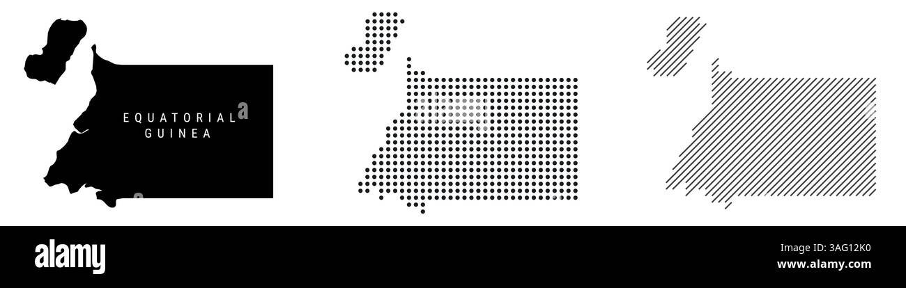 Equatorial Guinea detailed silhouette map, dotted pattern and slanted parallel lines pattern ...