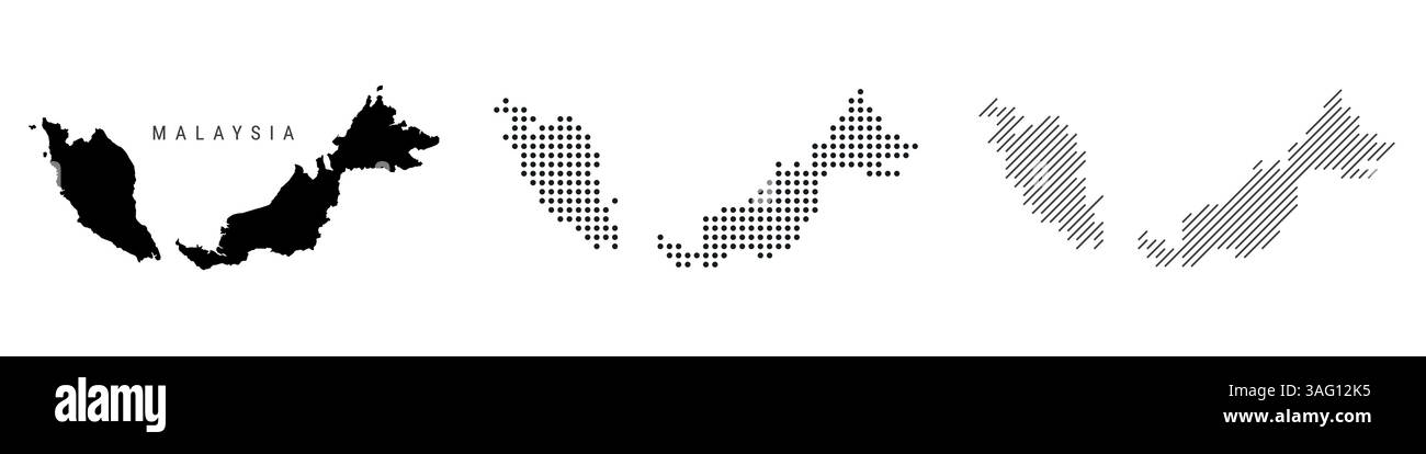 Malaysia detailed silhouette map, dotted pattern and slanted parallel ...