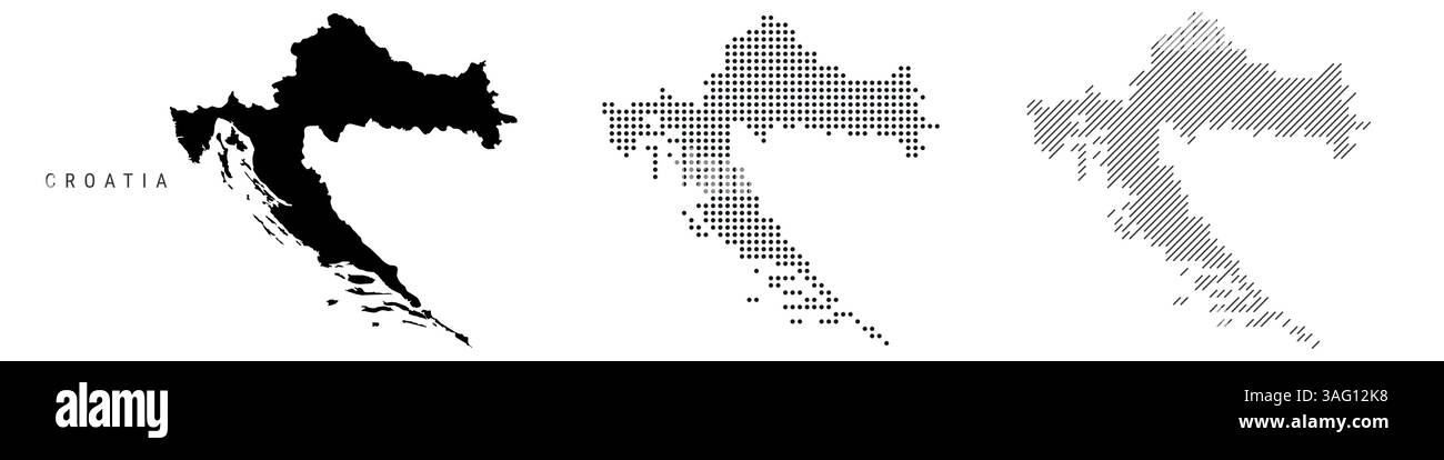 Croatia detailed silhouette map, dotted pattern and slanted parallel ...