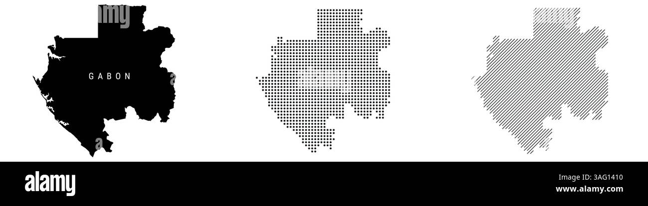 Gabon detailed silhouette map, dotted pattern and slanted parallel ...
