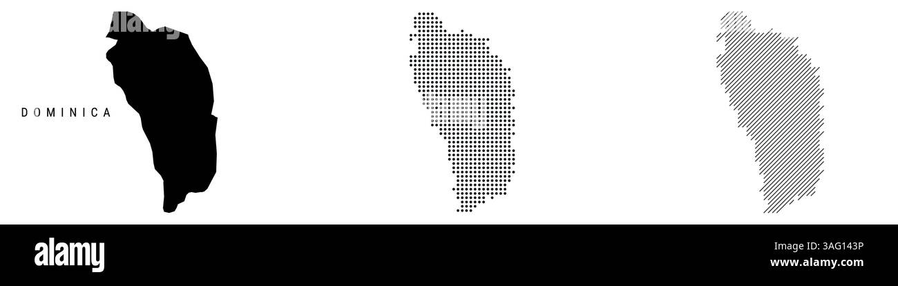 Dominica detailed silhouette map, dotted pattern and slanted parallel ...