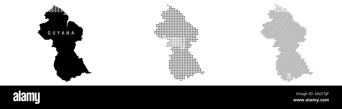 Guyana detailed silhouette map, dotted pattern and slanted parallel ...