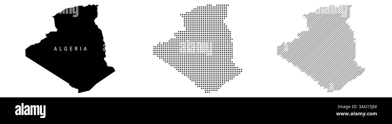 Algeria detailed silhouette map, dotted pattern and slanted parallel lines pattern. Algerian ...