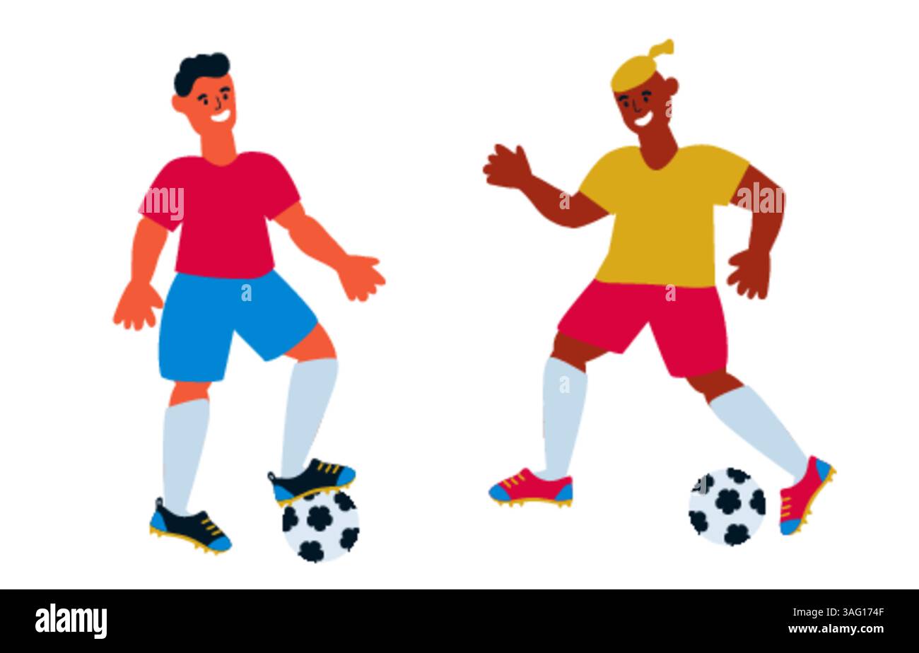 Football players. Athletes with a ball. Flat vector illustration Stock ...
