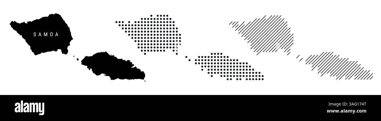Samoa Detailed Silhouette Map Dotted Pattern And Slanted Parallel Lines Pattern Samoan