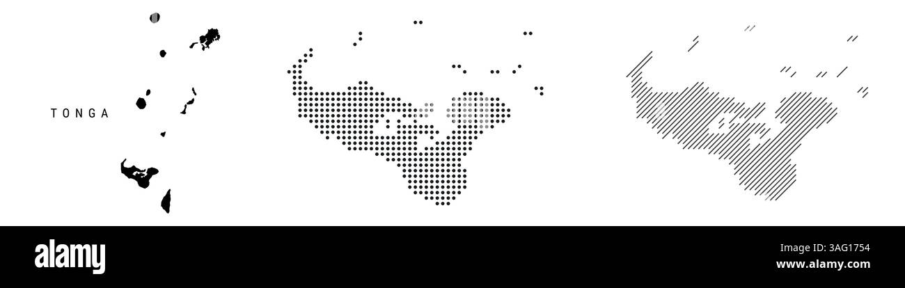 Tonga detailed silhouette map, dotted pattern and slanted parallel ...