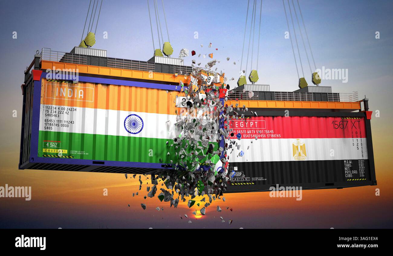 Cargo containers with flags of India and Egypt - 3D illustration Stock ...