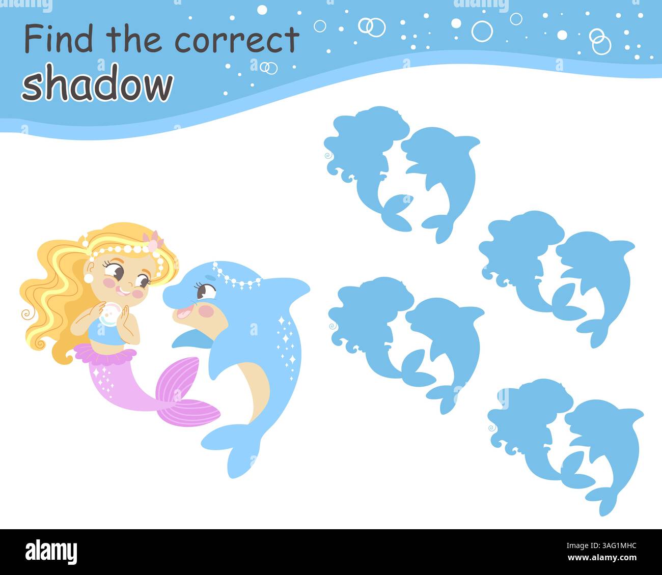 Find the correct shadow mermaid game for children Stock Vector Image ...