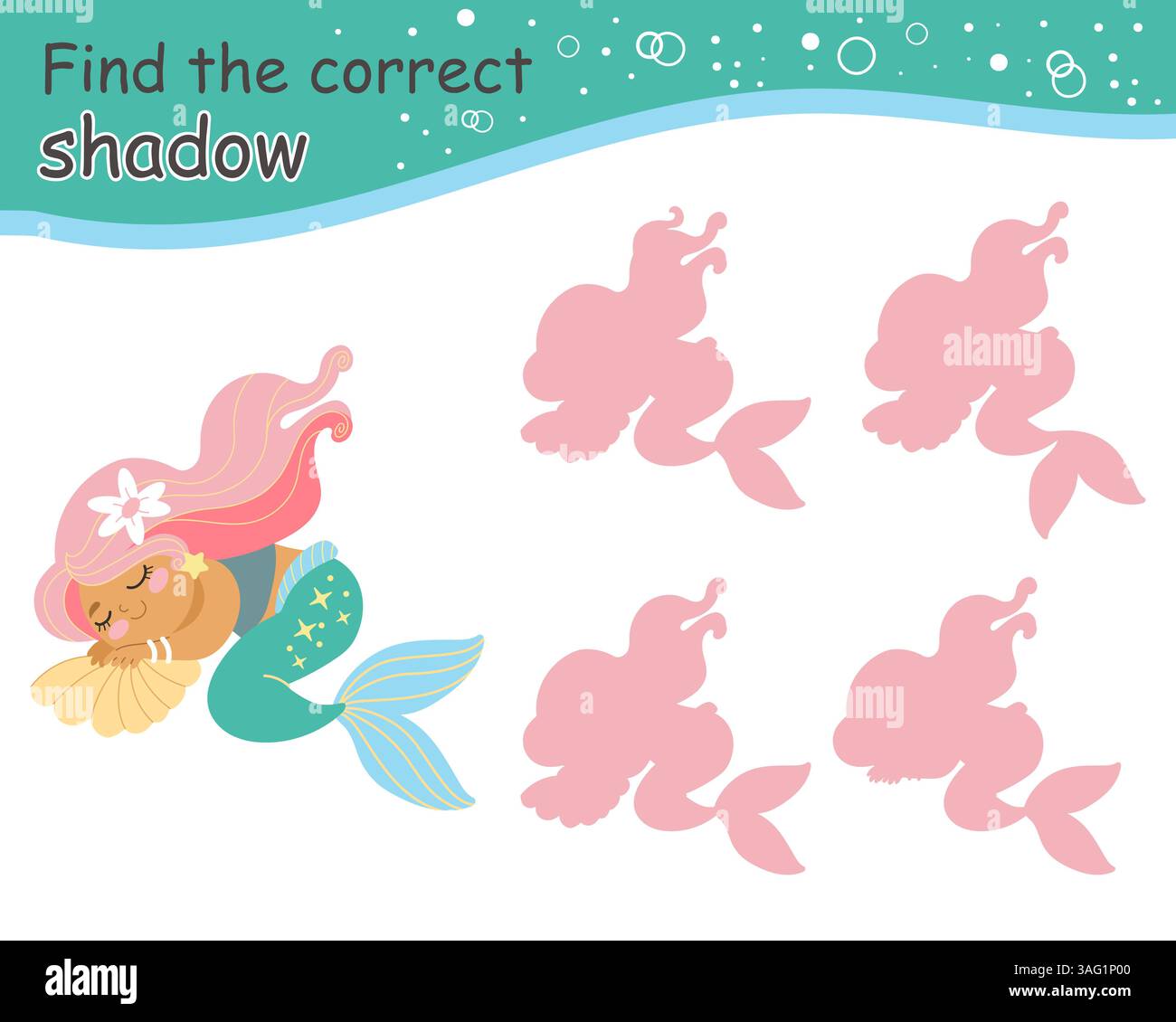 Dreaming mermaid find the correct shadow kids matching game Stock ...