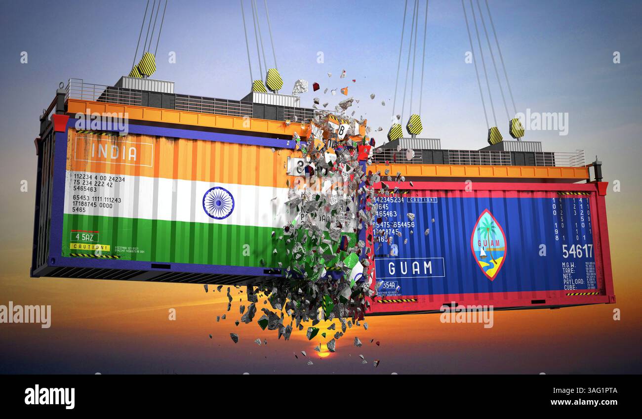 Cargo containers with flags of India and Guam - 3D illustration Stock ...