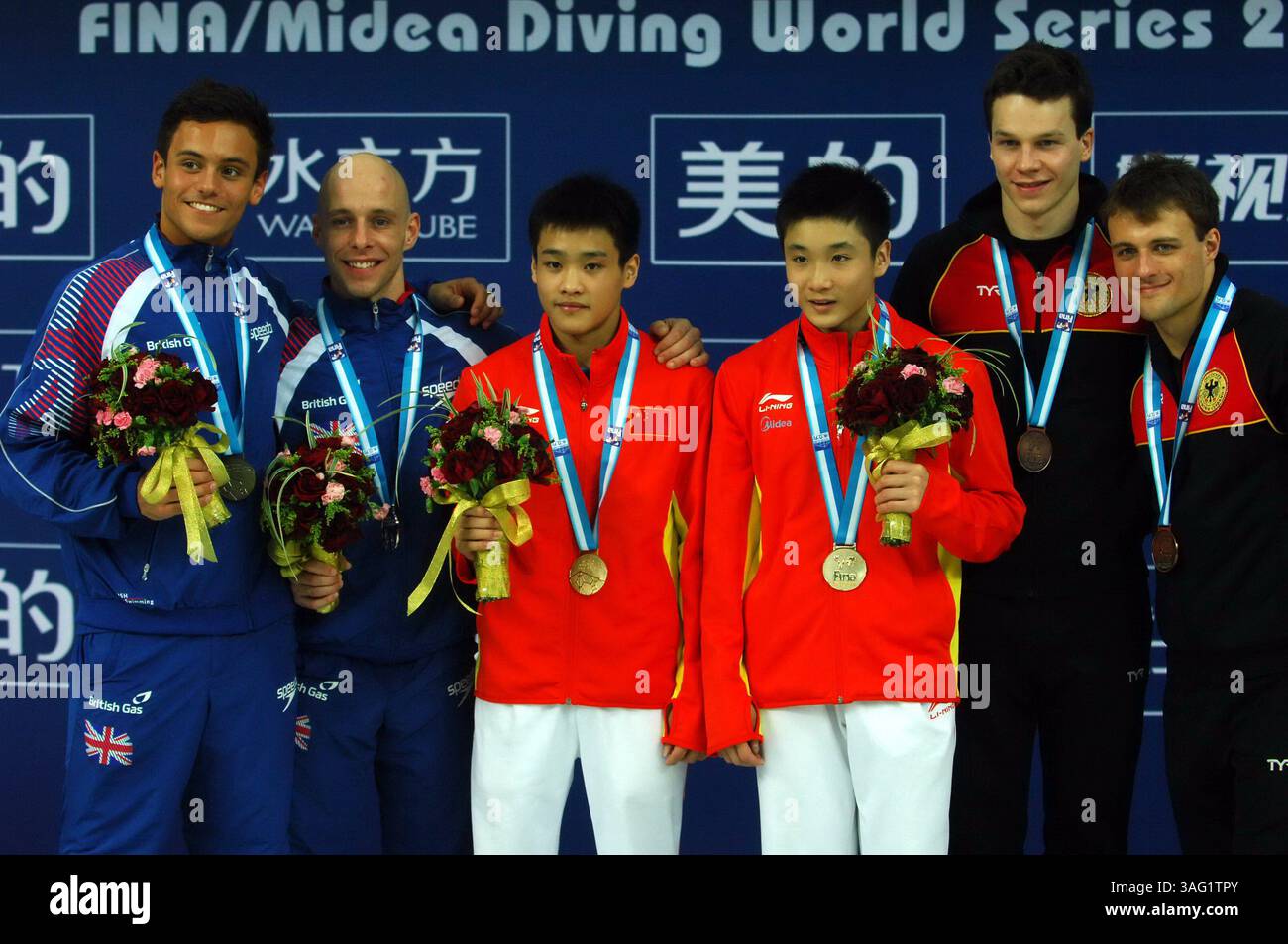Mar 23, 2012; Beijing, CHINA; (L-R) Tom Daley and Peter Waterfield of ...