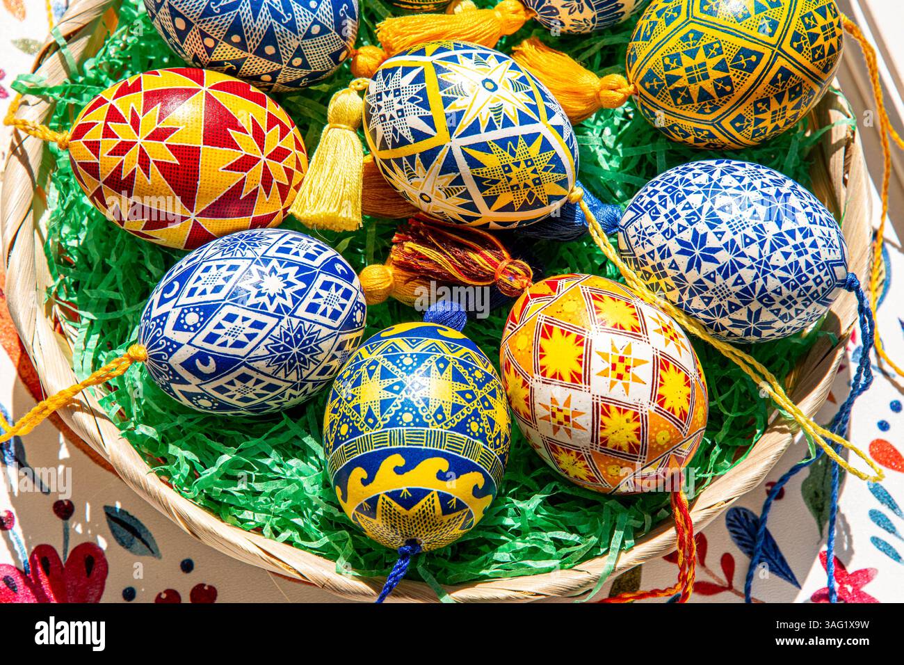 A beautiful collection of Easter eggs features traditional Ukrainian ...