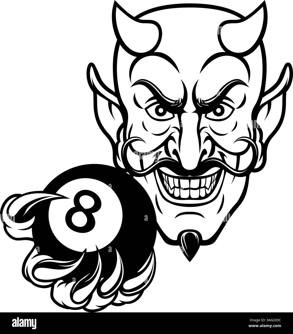 Devil Angry Pool 8 Ball Billiards Mascot Cartoon Stock Vector Image ...