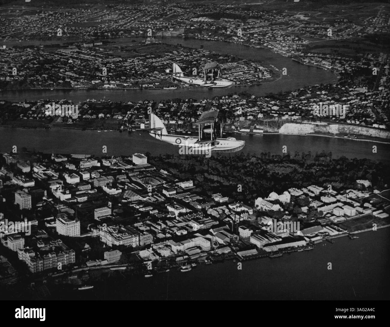 Royal Air Force Flying boats from Basra flying over Brisbane route to ...