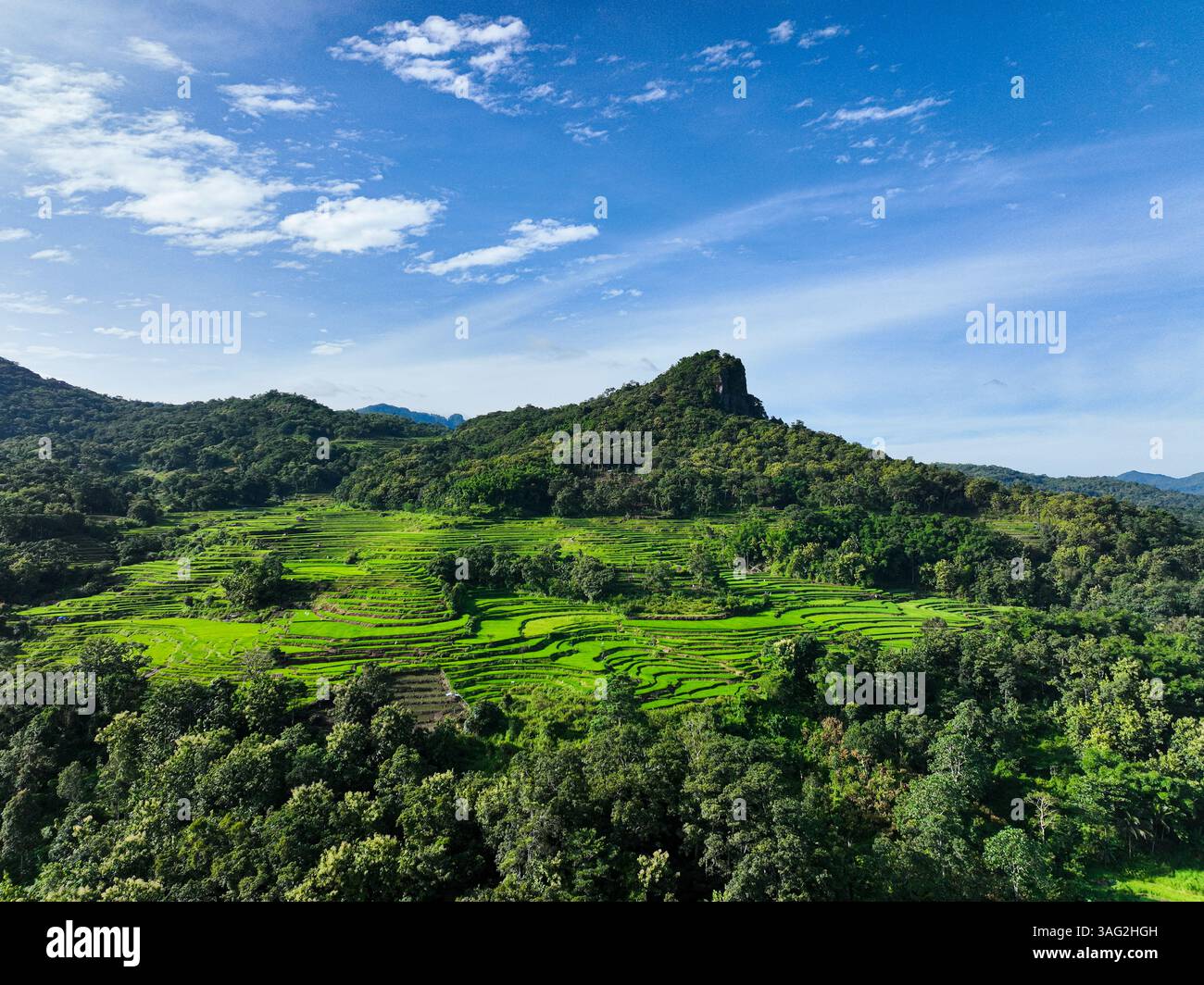 In the distance, you can see a mountain range with slopes decorated ...
