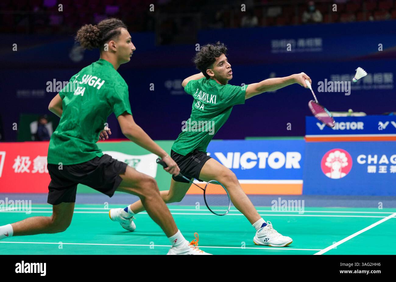 Ningbo, China's Zhejiang Province. 8th Apr, 2025. Fahad Almalki (R ...