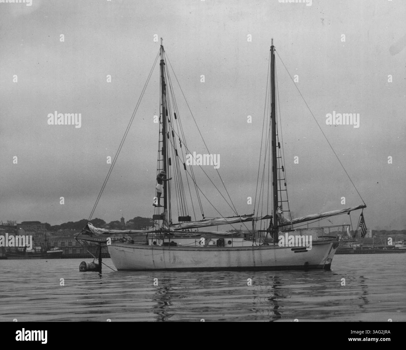 The 36-ft Ketch Tropic sea at mooring in Sydney Harbor on completion of ...
