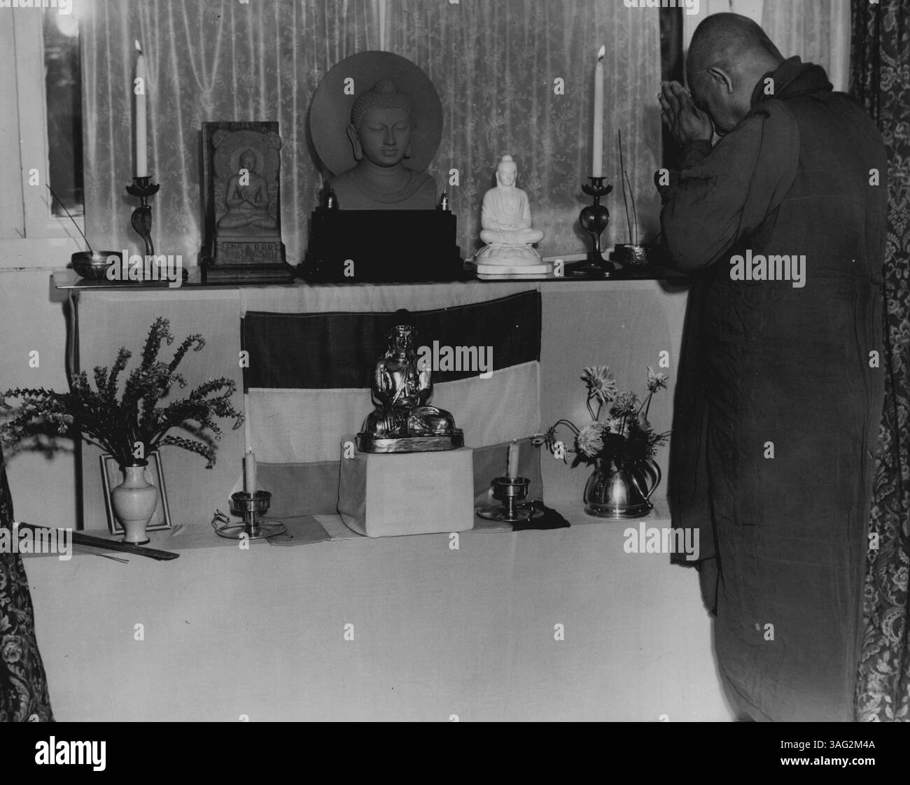 Laracla Thero Buddhist priest in Sydney, at a Shrine. February 06, 1955 ...