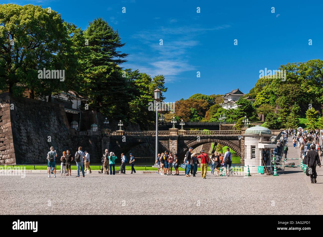 Sightseeing in Tokyo. Tourists at the entrance of Imperial Palace with ...