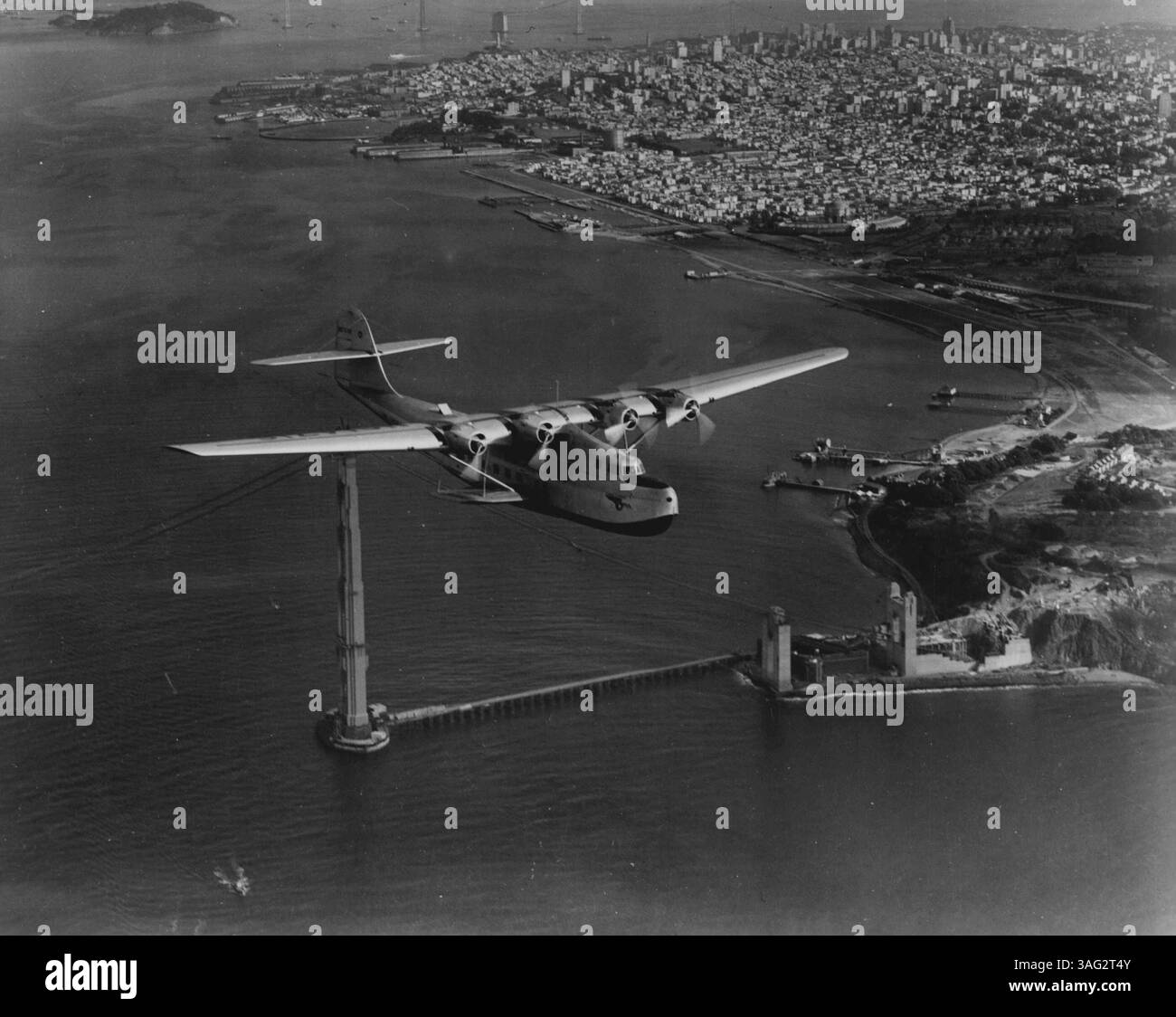 Skyway to Orient -- The famous China Clipper shown soaring over the ...