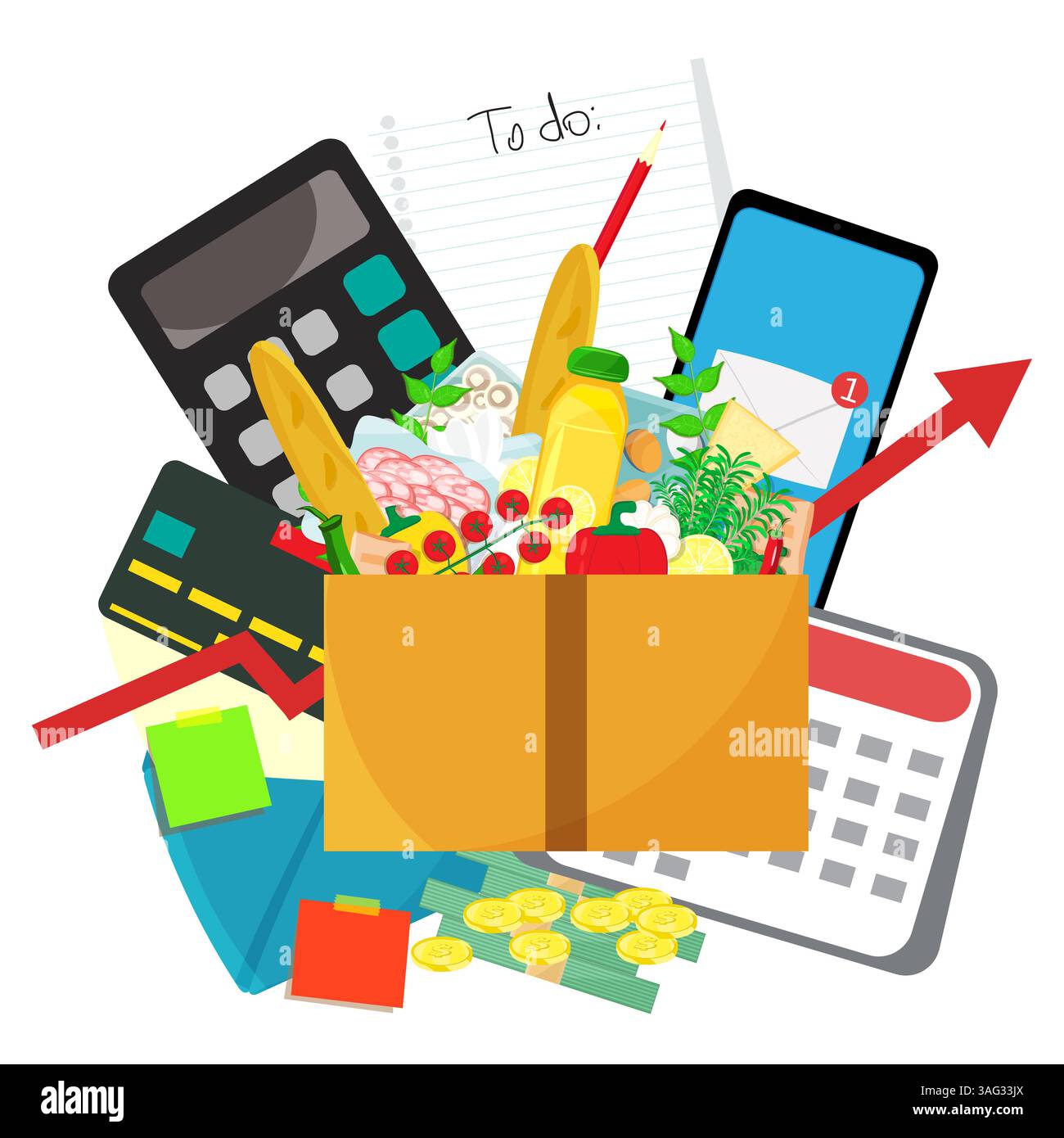 Grocery list calculator Stock Vector Images - Alamy