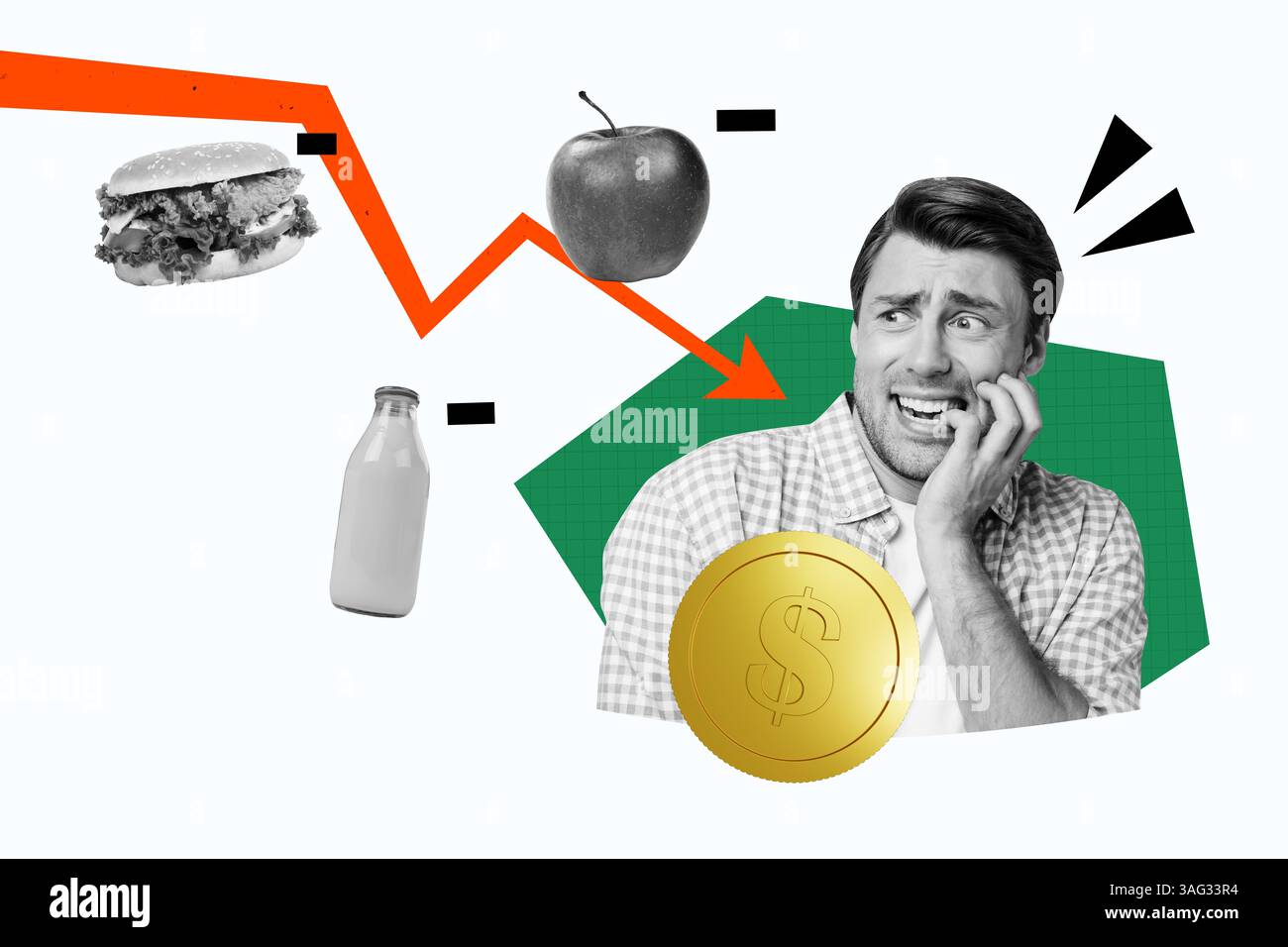 Photo collage trend sketch template artwork of young man confused bite ...