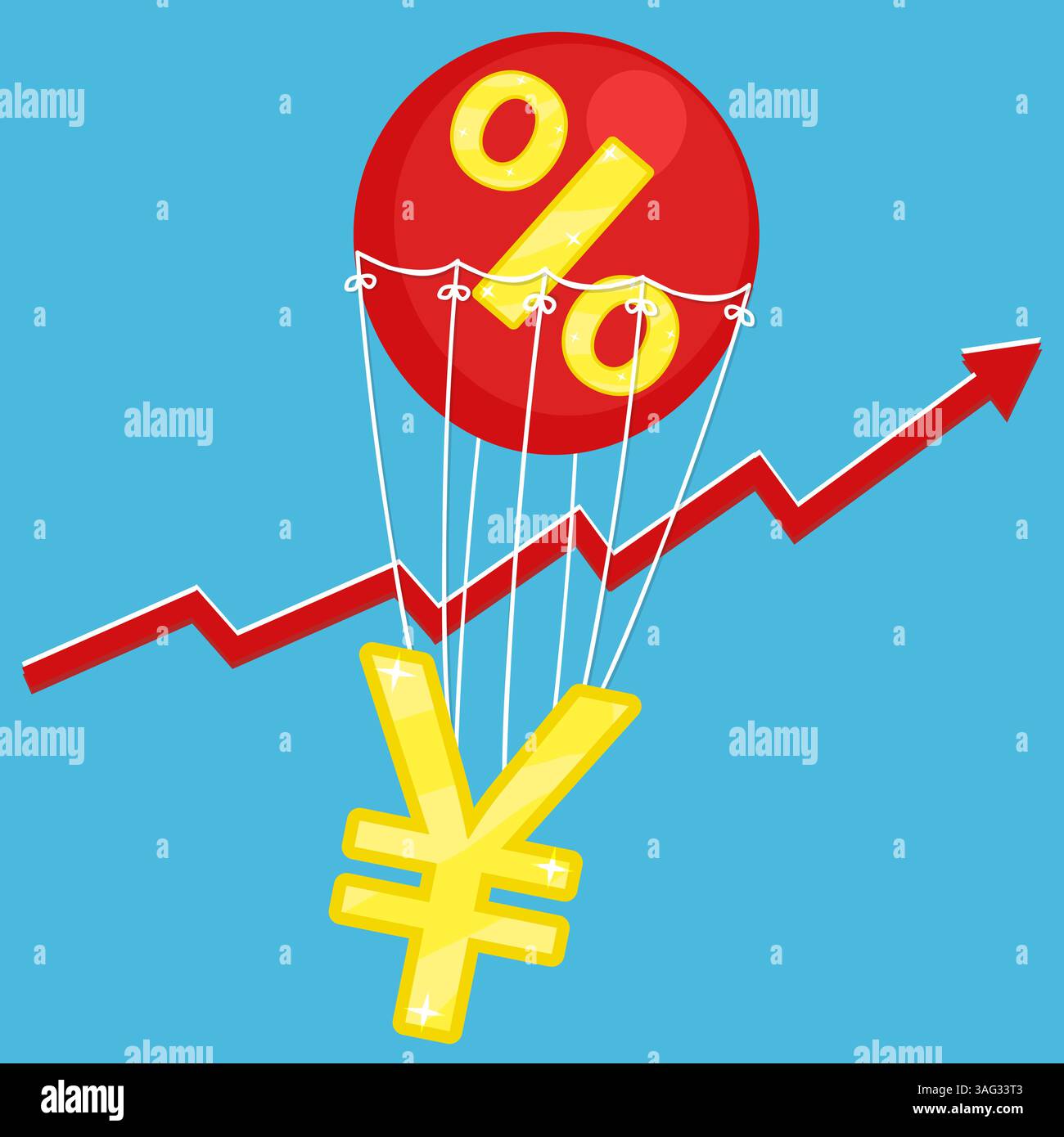 Living cost concept. Vector illustration of yen yuan golden icon flying ...