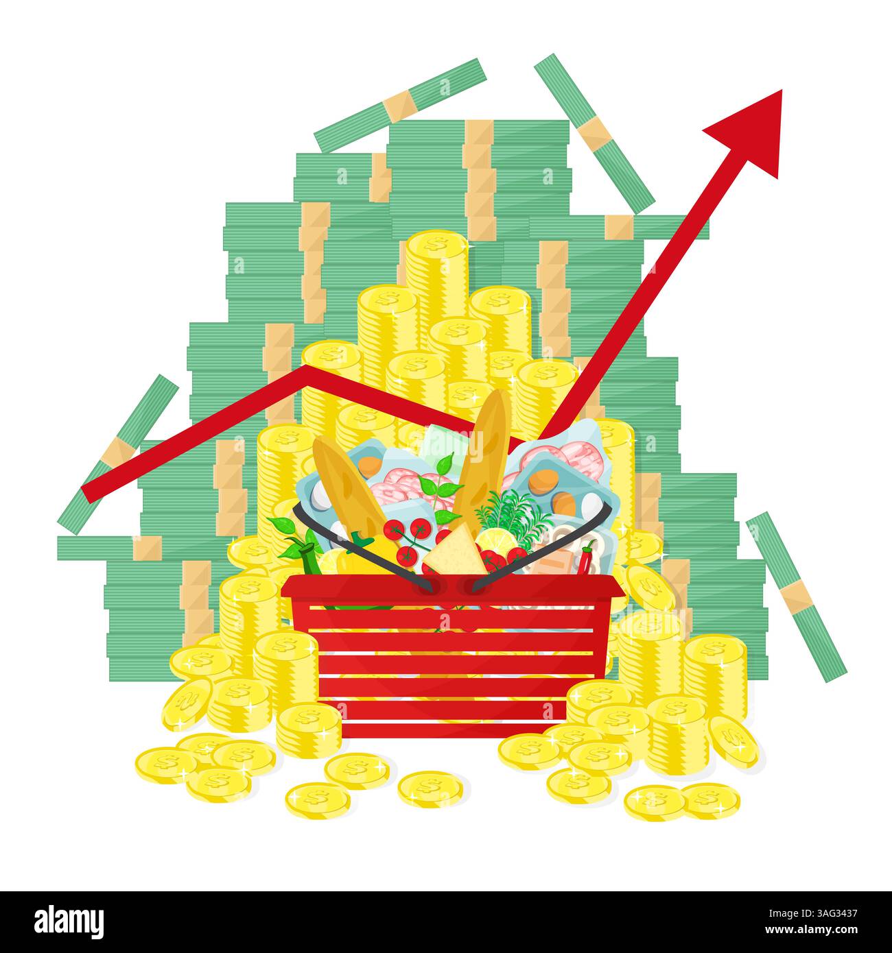 Living concept. Infographic vector illustration basket with grocery ...