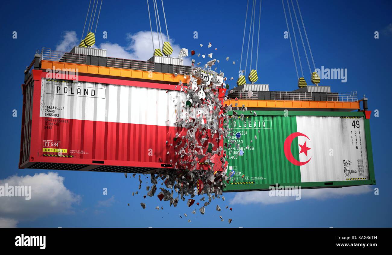 Cargo containers with flags of Poland and Algeria - 3D illustration ...