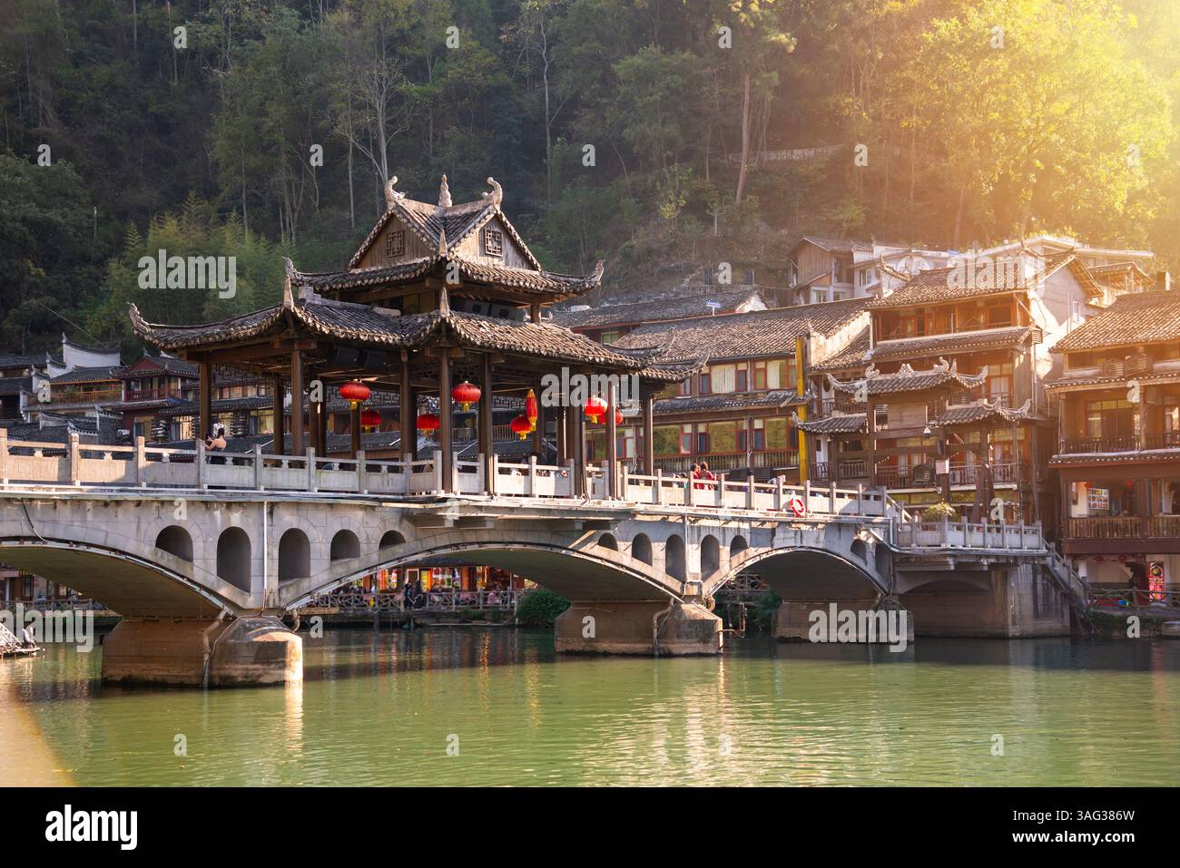 Old bridge in Fenghuang ancient town, China. Traditional chinese wooden ...
