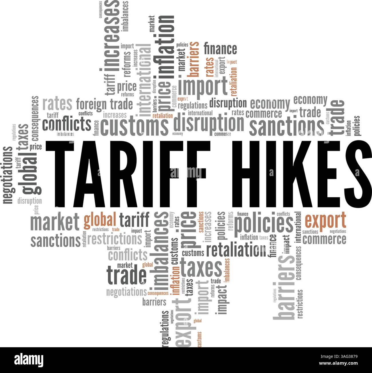 Tariff Hikes word cloud conceptual design isolated on white background ...