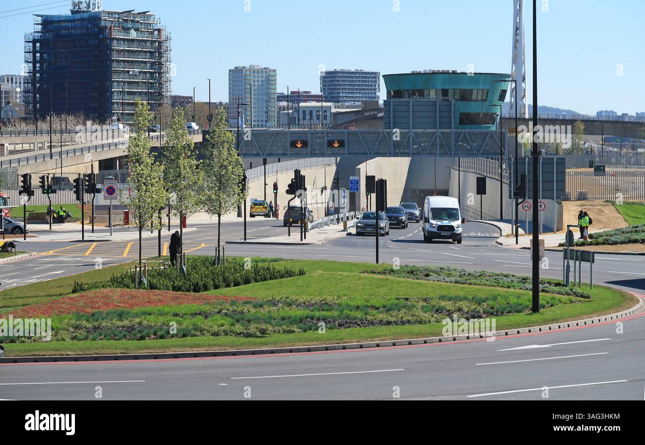 Northern entrance to the new Silvertown Tunnel under the River Thames ...
