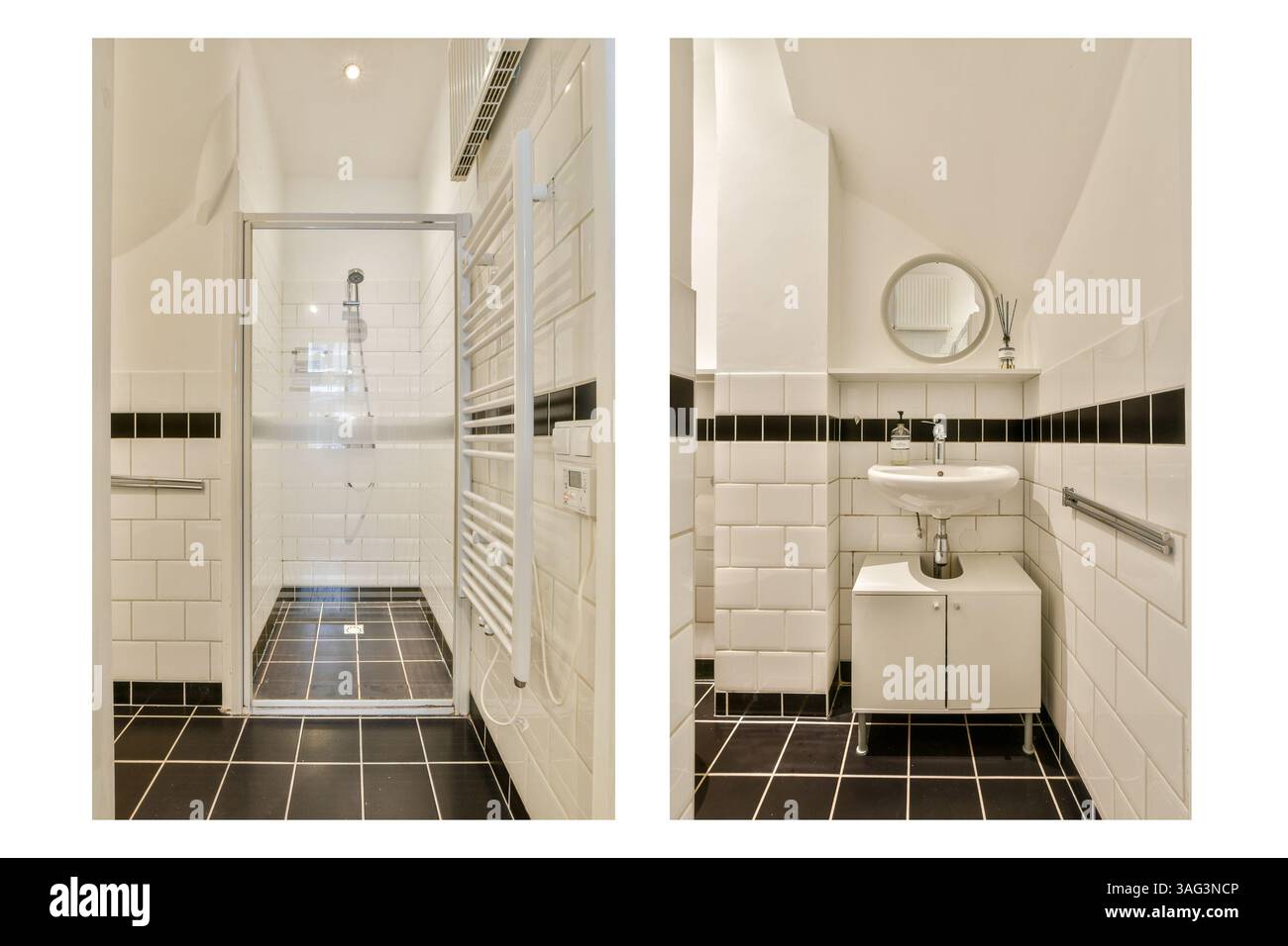 Clean lines and a sleek arrangement characterize this modern bathroom ...