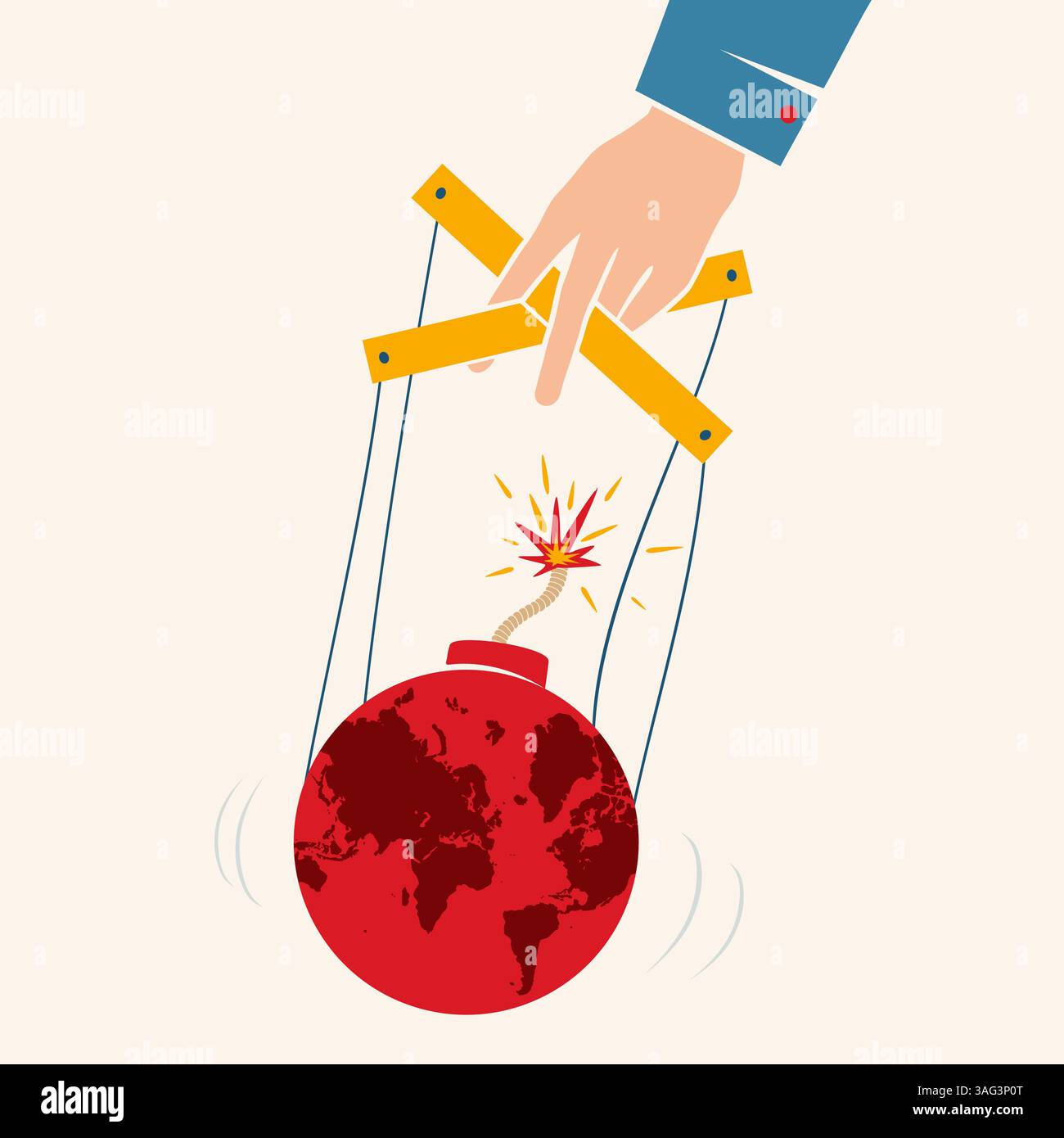 Vector vintage poster with hand controls Earth like a puppet. World ...